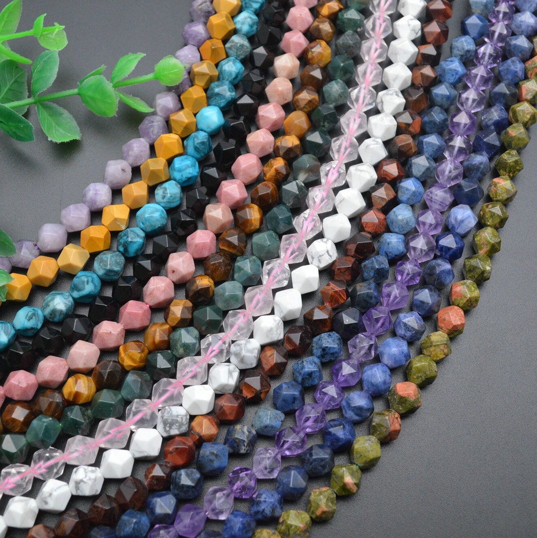 1strands Natural Gemstone Star Diamond Cutting 8mm Stone Beads for ...