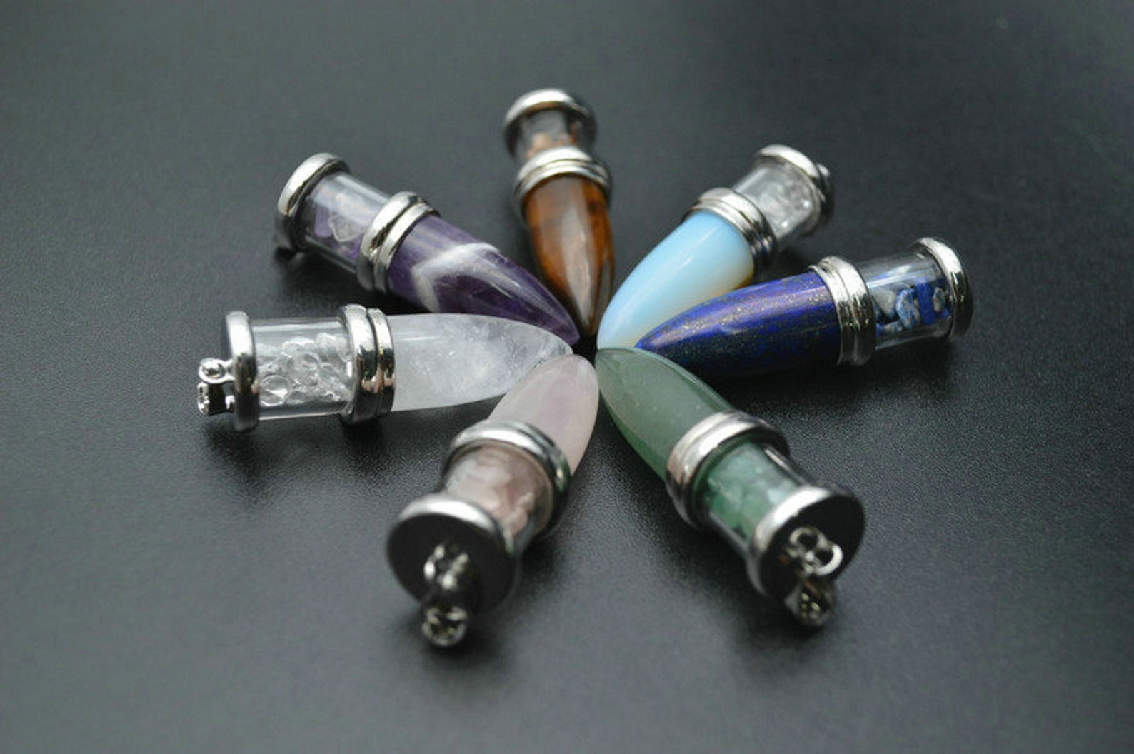 Double Layer Chips Inside Bullet Shape Natural Stone Pendant - Etsy