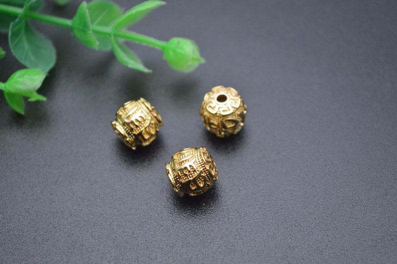 20pc 18k Gold Plating Metal Copper Buddhist Mantra Round Beads DIY ...