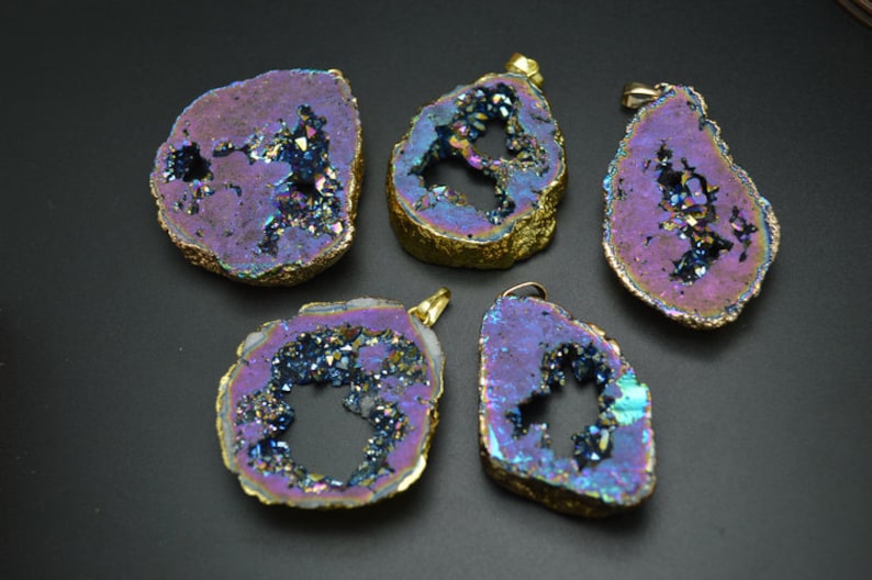 1pc Rainbow Color Titanium Electroplating Geode Druzy Agate - Etsy