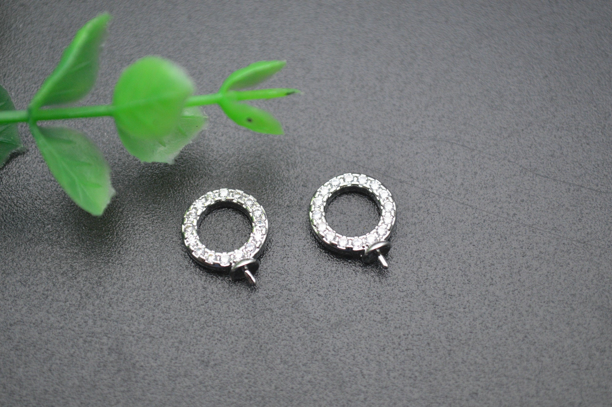 10pc Pin Style CZ Paved Round Circle Loop Jewelry Connectors for ...
