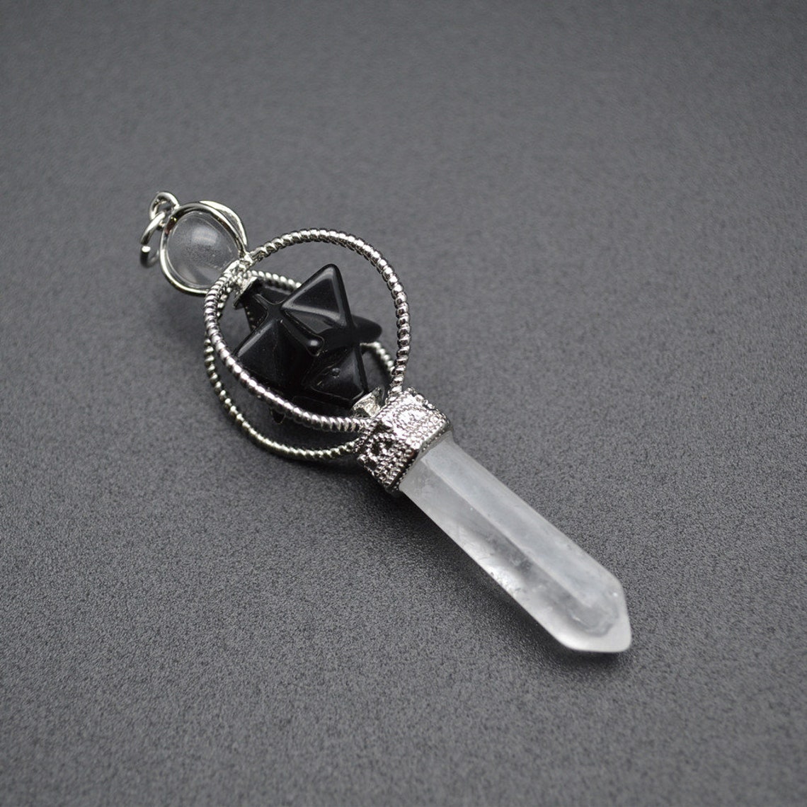 Double Layer Natural Crystal Quartz Point Pillar With Gemstone Star ...