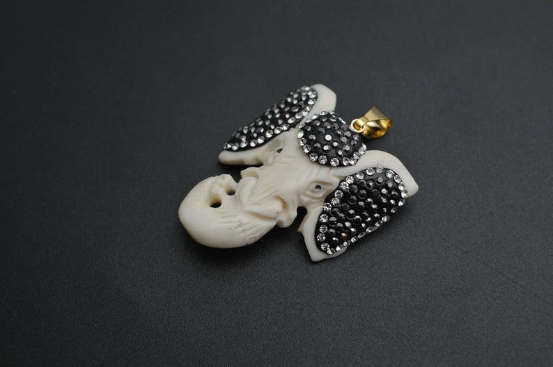 1pc Real OX Bone Carved Elephant Pendant Paved Black Crystal | Etsy
