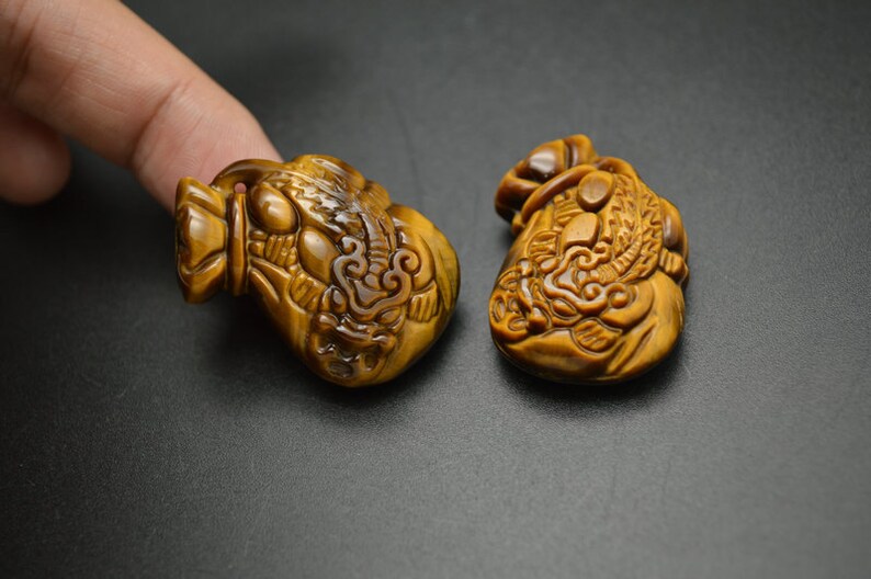 1pc Natural Yellow Tiger Eye Carved Money Bag Stone Tiger Head | Etsy