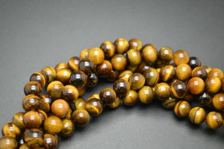 1 Strand 4mm~14mm Natural Yellow Tiger Eye Stone Smooth Round Beads DIY ...