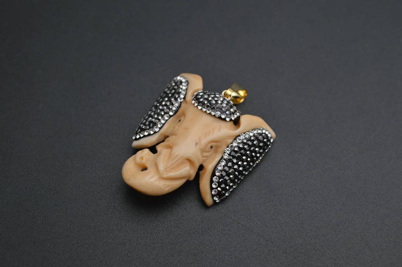 1pc Real OX Bone Carved Elephant Pendant Paved Black Crystal | Etsy