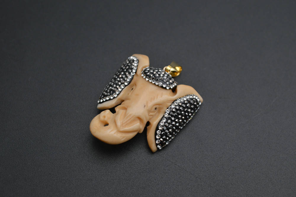 1pc Real OX Bone Carved Elephant Pendant Paved Black Crystal | Etsy