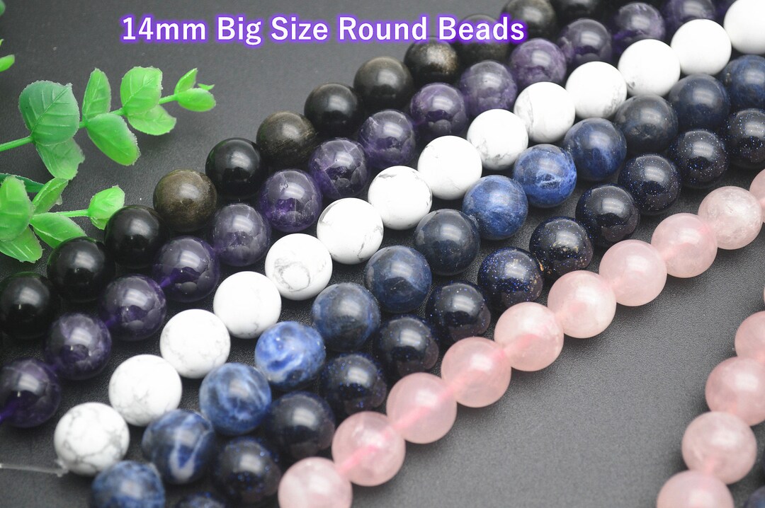 14mm Big Size Gemstone Round Beads ( Gold Obsidian Amethyst White ...