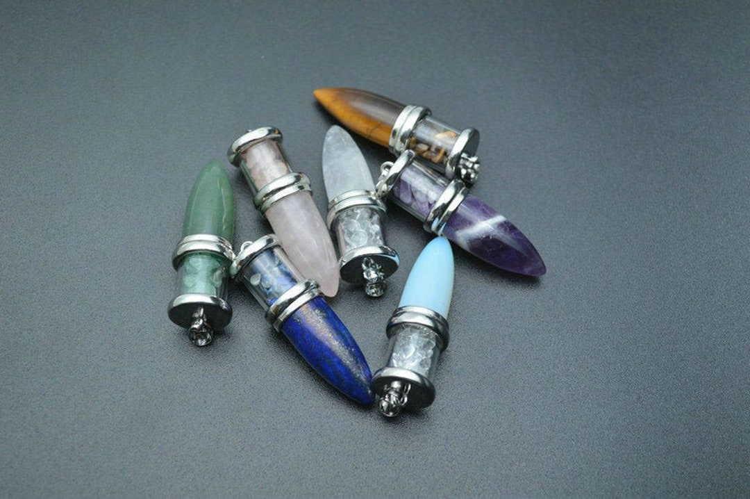 Double Layer Chips Inside Bullet Shape Natural Stone Pendant - Etsy