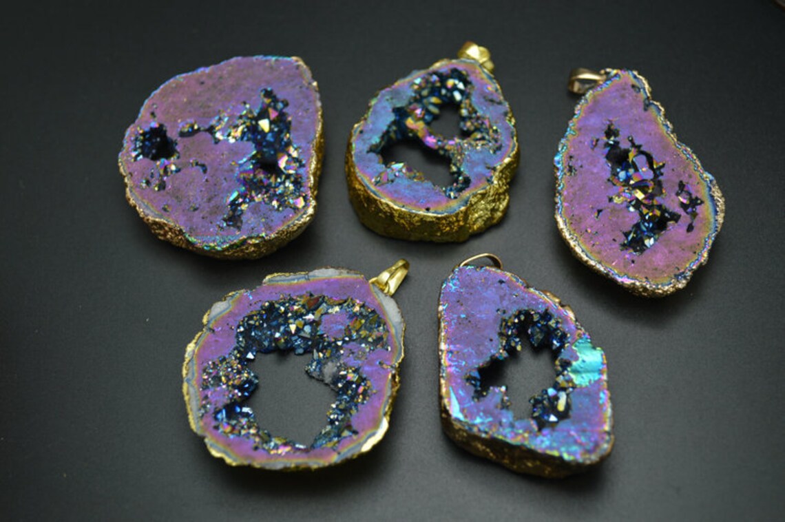 1pc Rainbow Color Titanium Electroplating Geode Druzy Agate - Etsy