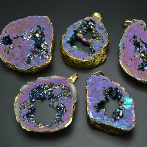 1pc Rainbow Color Titanium Electroplating Geode Druzy Agate Freeform ...
