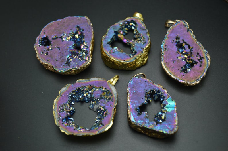 1pc Rainbow Color Titanium Electroplating Geode Druzy Agate - Etsy