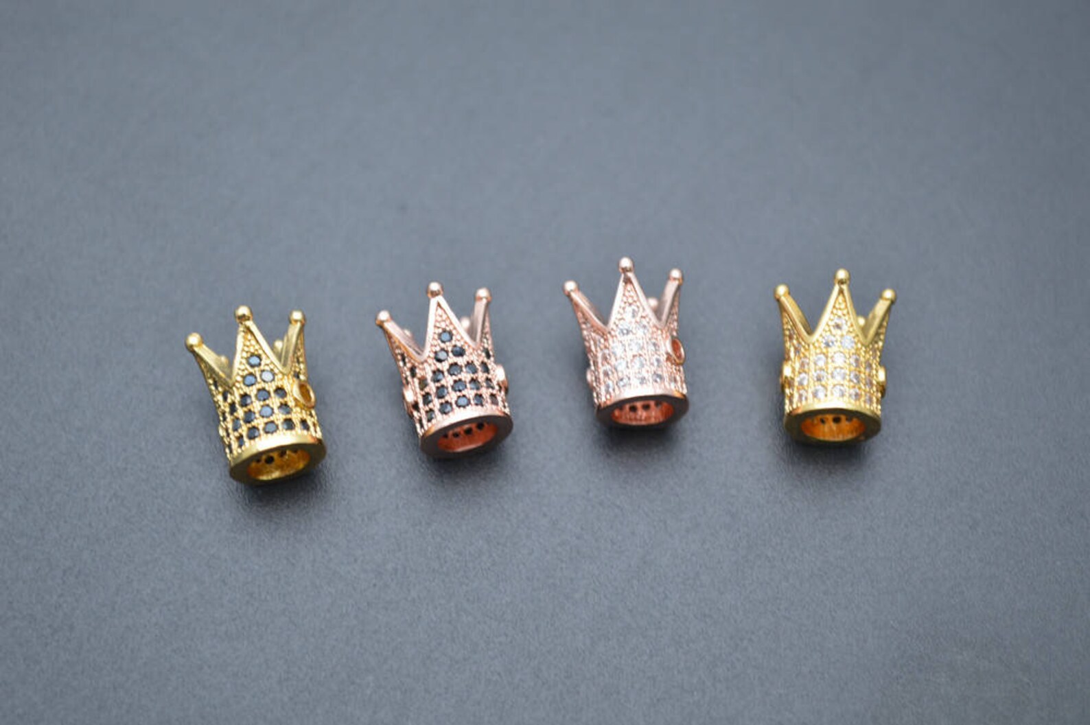 10pc 8x12mm Multi Color CZ Crown Shape Metal Loose Beads Jewelry ...