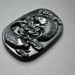 Natural Black Obsidian Carved Fish Stone Pendant Beautiful Designs - Etsy
