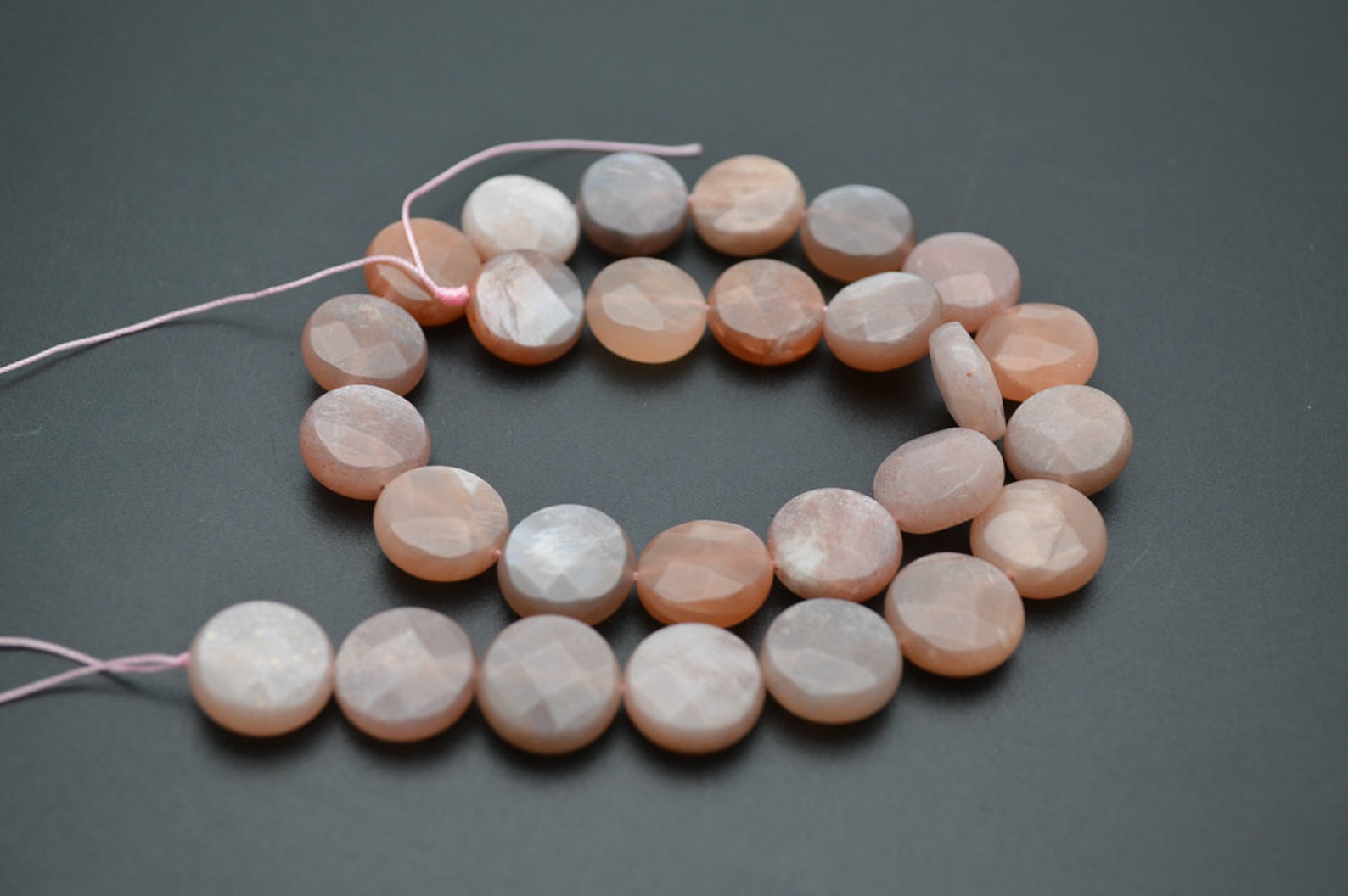 Faceted Natural Sunstone Flat Round Coin Shape Peach Moonstone Stone ...
