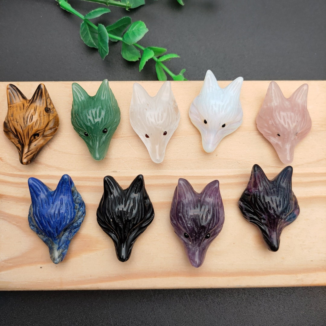 Carved Cute Crystal Fox Head Stone Pendant Natural Fluorite / Lapis ...