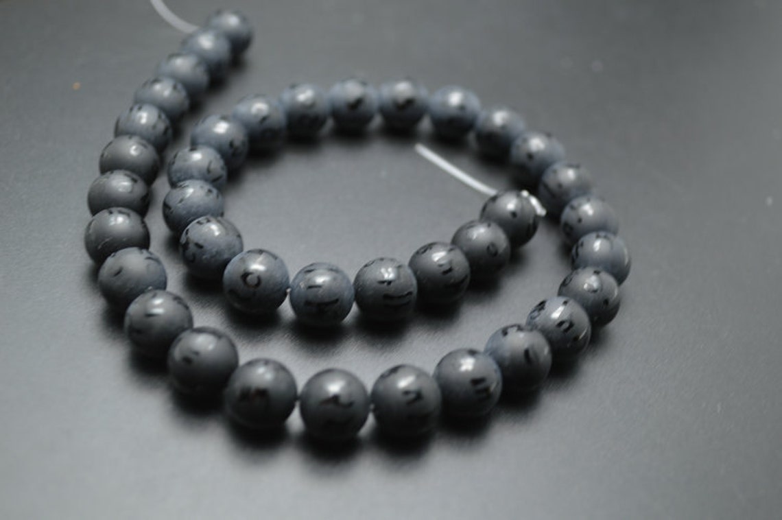 Carved Words Om Mani Padme Hum Matte Black Onyx Agate Stone Round Beads ...