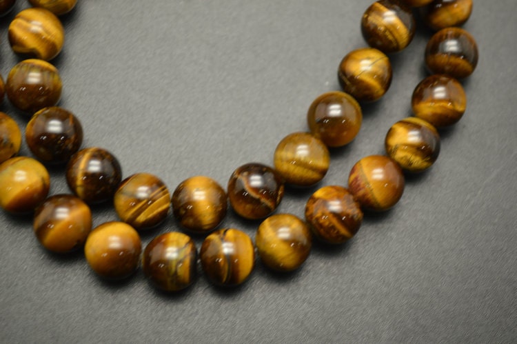 1 Strand 4mm~14mm Natural Yellow Tiger Eye Stone Smooth Round Beads DIY ...