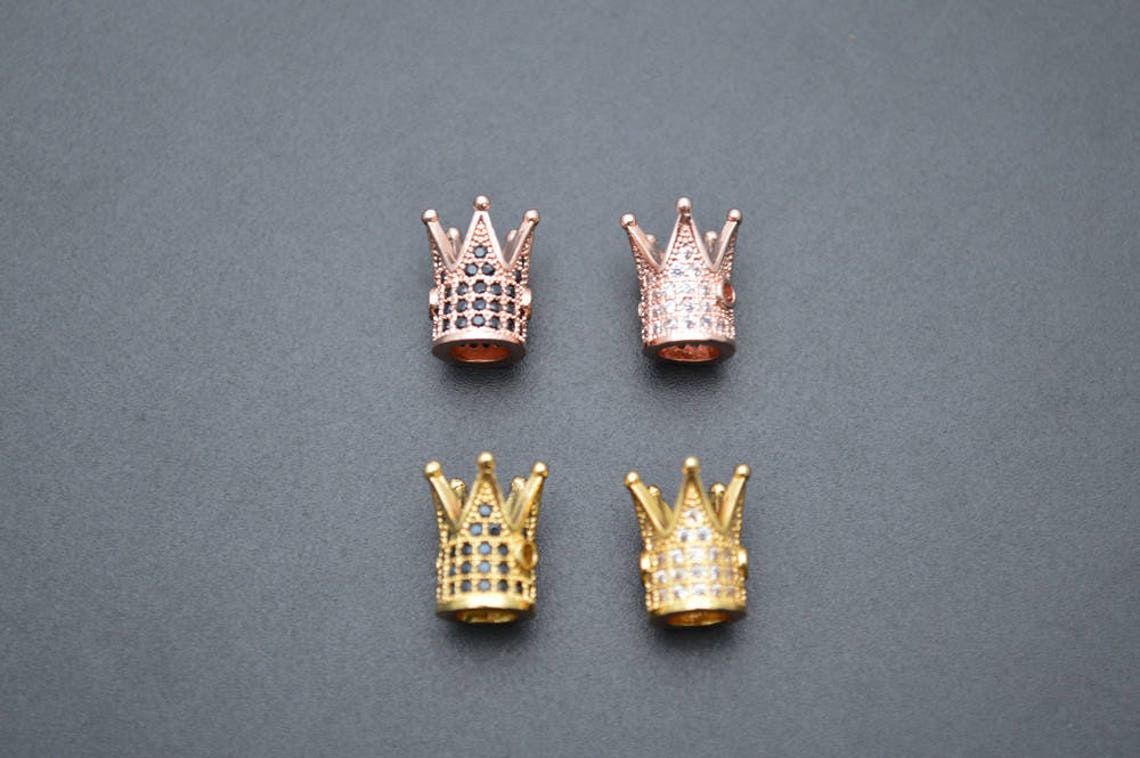 10pc 8x12mm Multi Color CZ Crown Shape Metal Loose Beads Jewelry ...