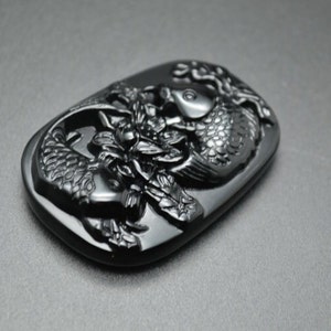Natural Black Obsidian Carved Fish Stone Pendant Beautiful Designs - Etsy