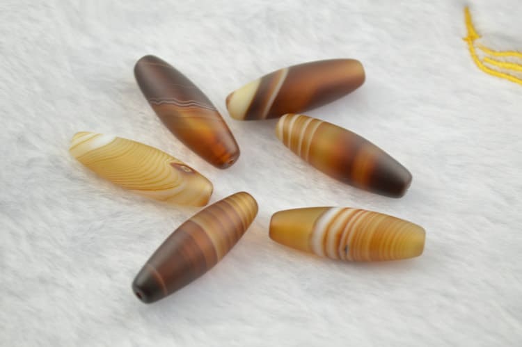 5pc 10x30mm Matte Banded Coffee Agate Long Barrel Tube Tibetan DZI ...