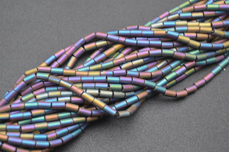 1strand Matte Rainbow Color Electroplating Hematite 3x5mm Cylinder Tube ...