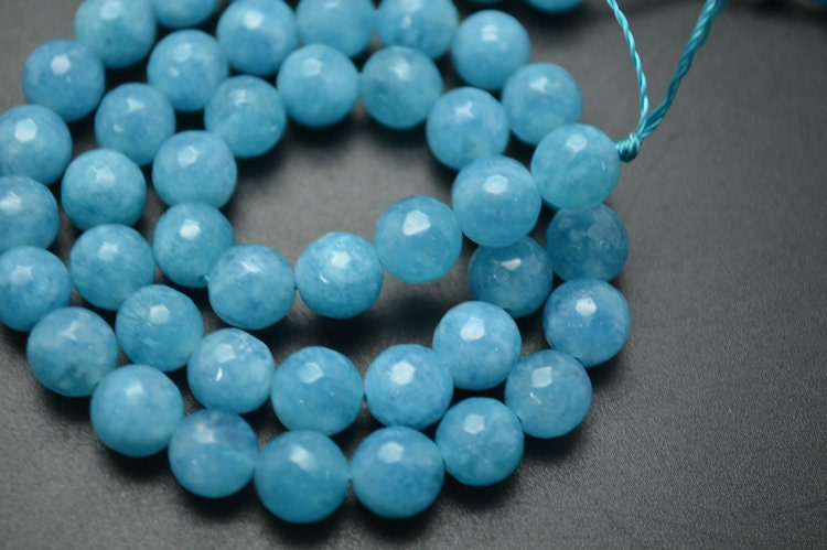 1 Strand Faceted Blue Quartz Stone Round Loose Beads 4mm 6mm 8mm 10mm ...