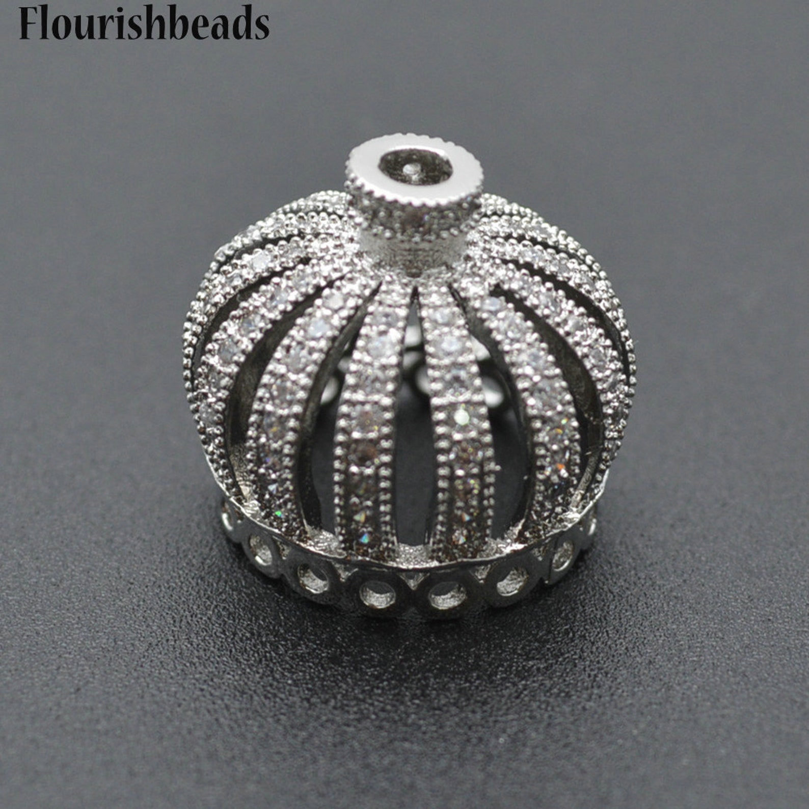 1pc 20mm Paved CZ Beads Crown Shape Bead Caps Fit Tassel Pendant Making ...