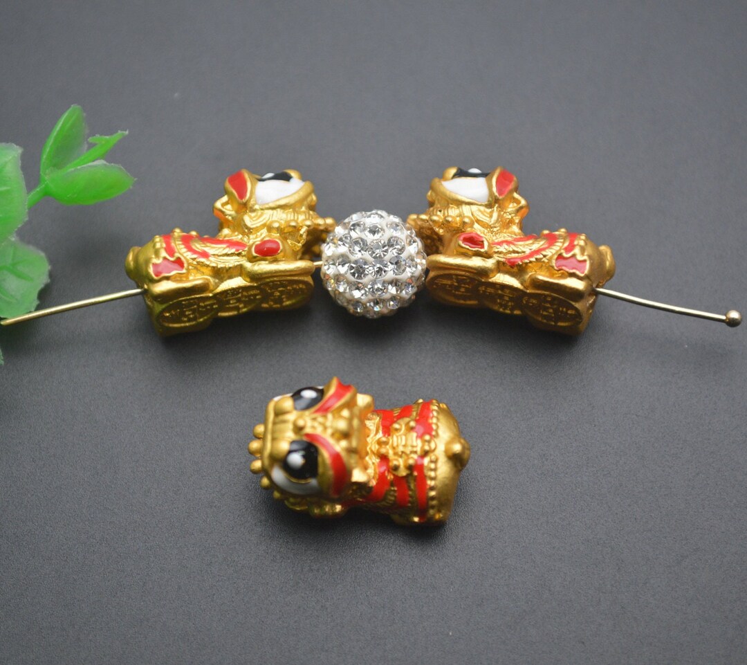 10pc Gold Plated Cute Chinese Lucky Money Coin Animal Lion Beads ...