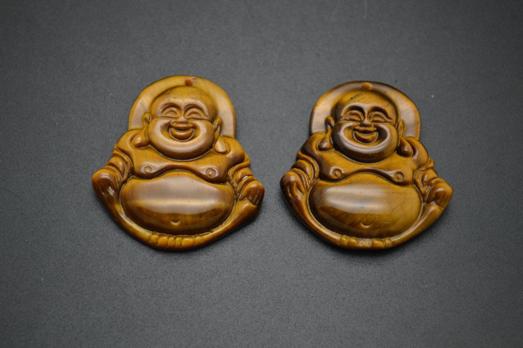 1pc Natural Yellow Tiger Eye Carved Laughing Buddha Stone Colgante de ...