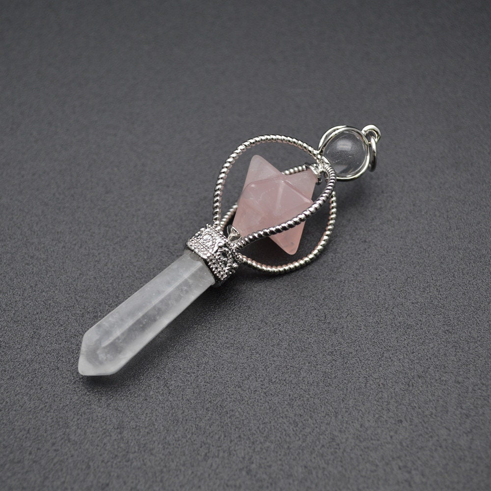 Double Layer Natural Crystal Quartz Point Pillar With Gemstone Star ...