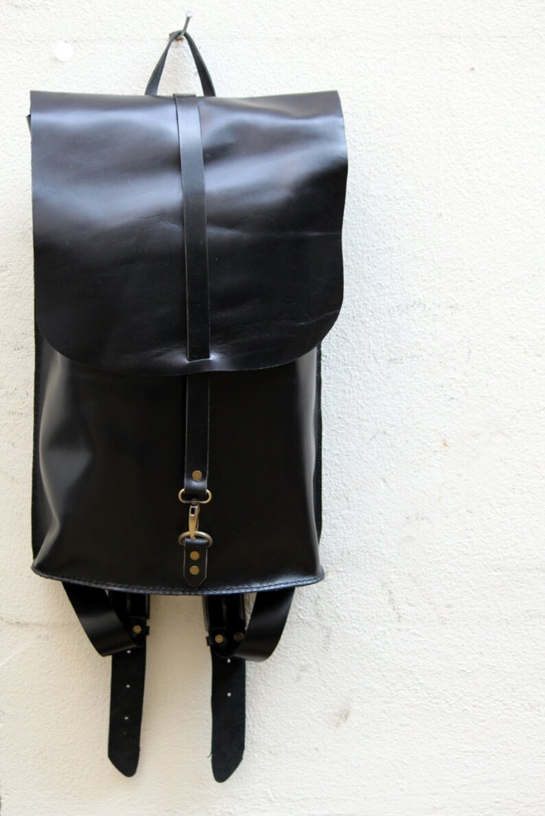 Long Black Leather Backpack - Tall Backpack - Tablet Backpack - Bicycle ...