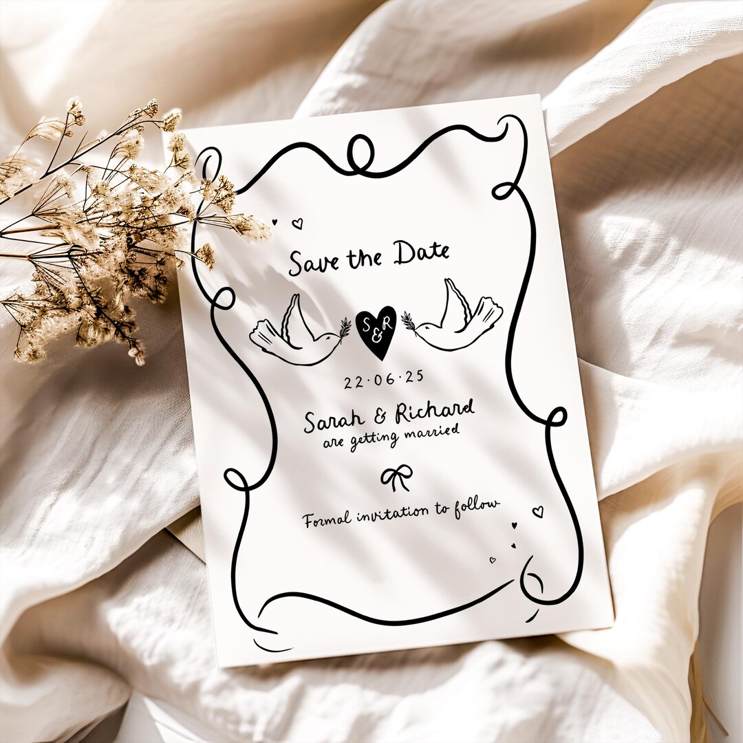 Hand Drawn Save the Date, Hand Written Wedding Save the Dates, Scribble ...