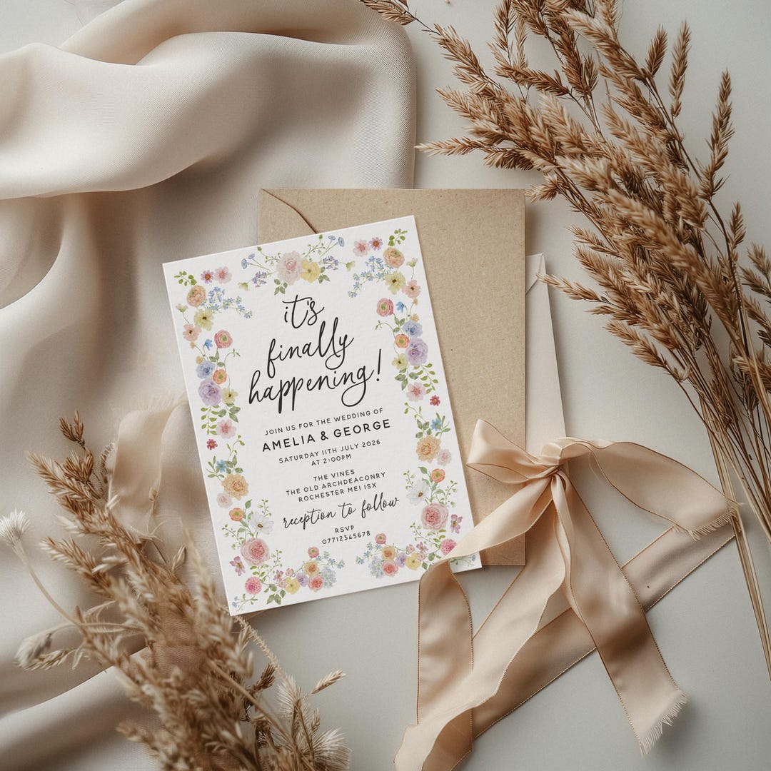 Wildflower Wedding Invitation, It's Finally Happening, Evening ...