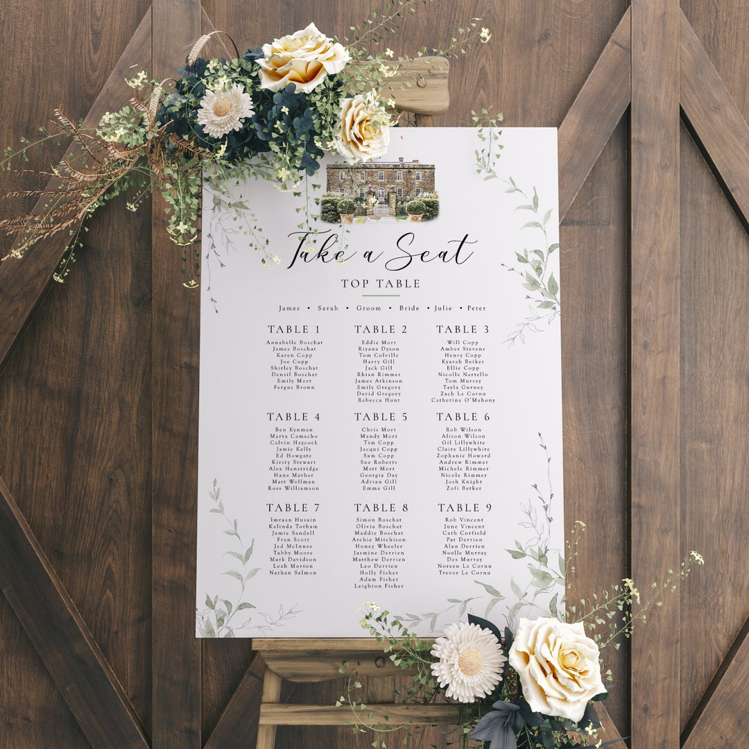 Venue Sketch Table Plan, Wedding Venue Painting Seating Plan, Illustrated Wedding Table Plan ...