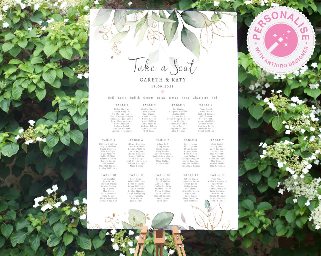 Eucalyptus Wedding Table Plan Sage Green Wedding Seating - Etsy