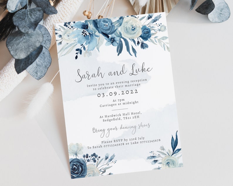 Moonlight Blue Wedding Invitation Dusty Blue Wedding - Etsy