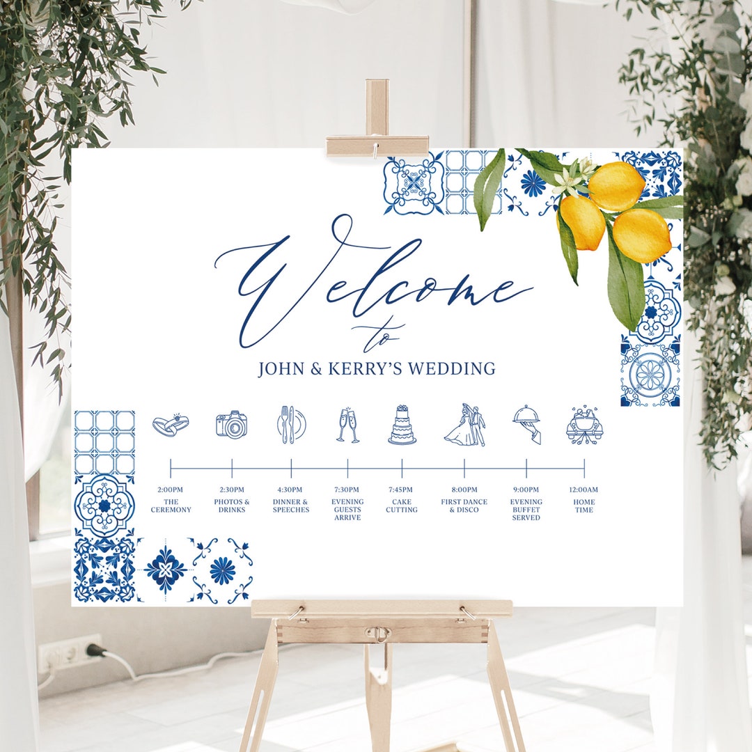 Mediterranean Tile Wedding Sign, Blue Tile Wedding Signs, Italian Tile ...