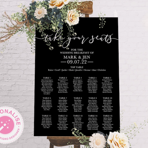 Large Black Wedding Seating Chart - Etsy