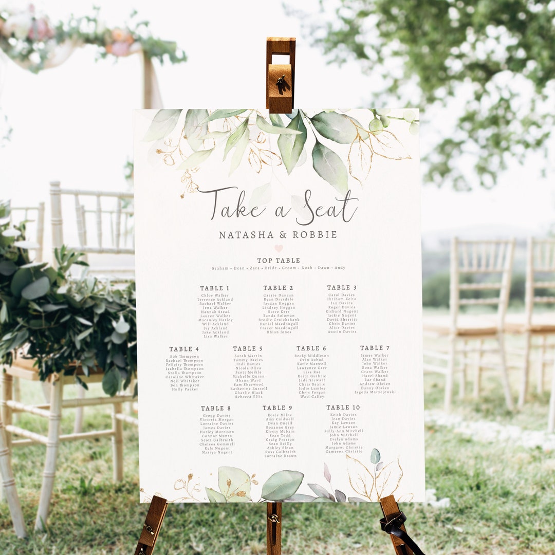Gold Leaf Wedding Seating Chart: Sage Green Table Plan - Etsy UK