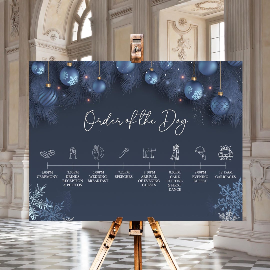 Navy Christmas Wedding Timeline Sign: Order of the Day - Etsy