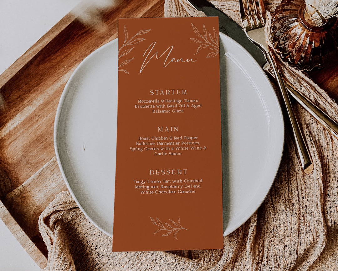 Boho Terracotta Wedding Menu, Rustic Fall Autumn Wedding Menus, Burnt ...