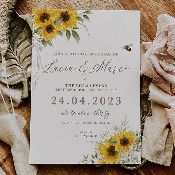 Sunflower Wedding Invitation - Etsy