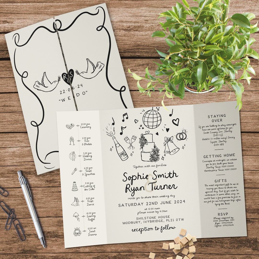 Hand Drawn Wedding Invitations, Scribble Wedding Invitation ...