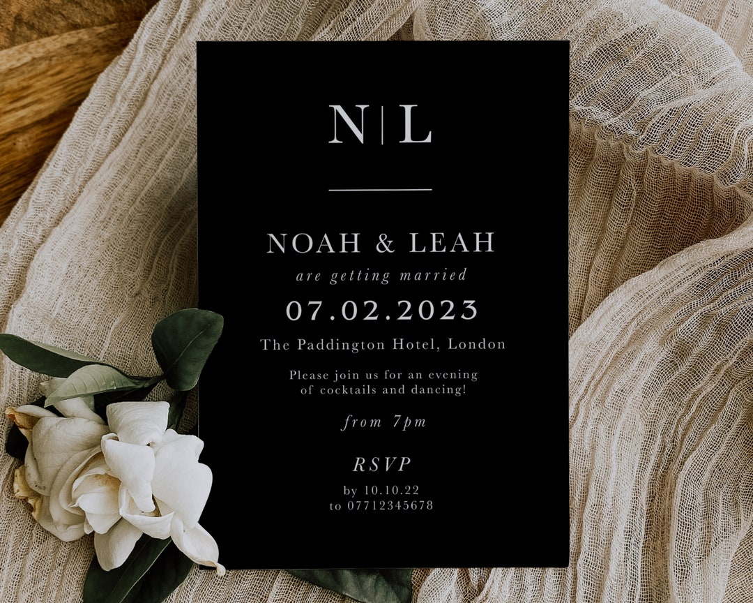 Black Simple Wedding Invitation, Black Minimalist Wedding Invitations ...