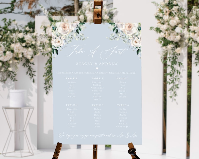 Dusty Blue Wedding Seating Chart Sign Dusky Blue Table Plan - Etsy