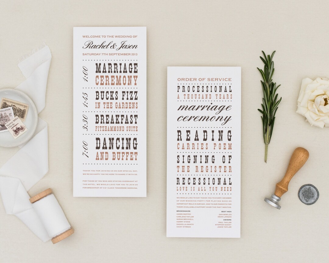 Wedding Program Wedding Programme Wedding Order of the Day - Etsy