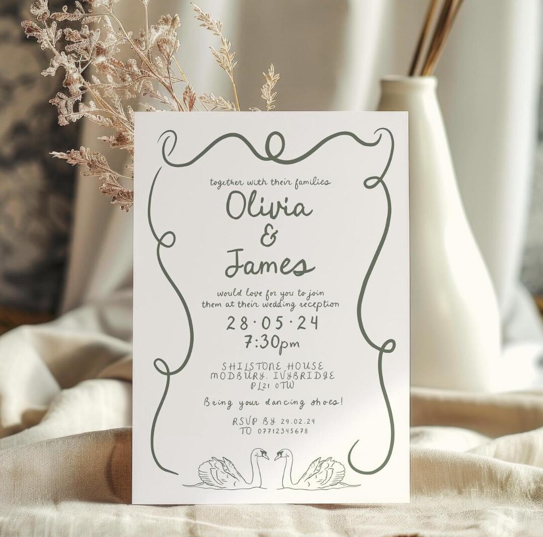 Hand Drawn Wedding Invitation, Scribble Reception Wedding Invitations ...
