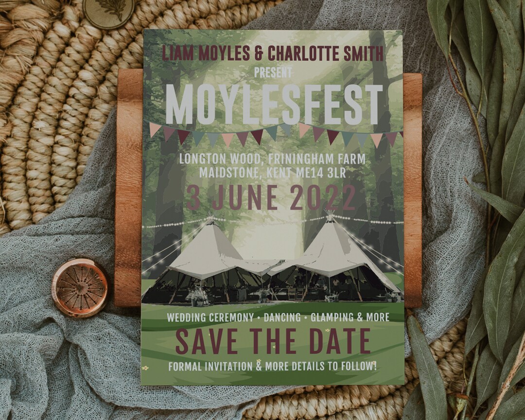 Festival Wedding Save the Date, Festival Save the Dates, Tipi Wedding ...