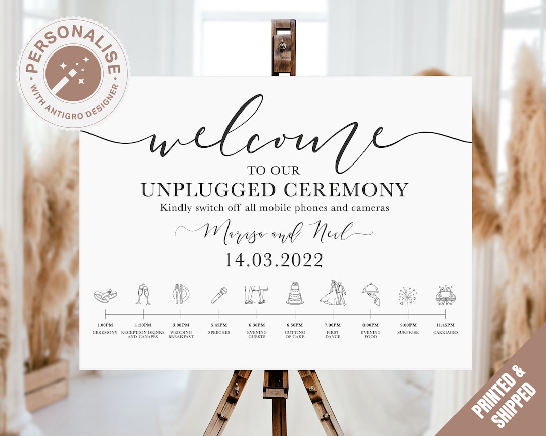 Unplugged Ceremony Sign With Timeline, Personalised Wedding Order of ...